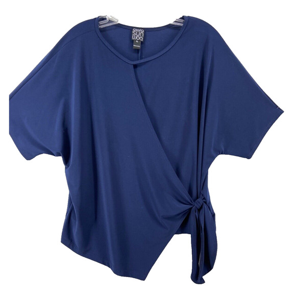 Clara Sun Woo | Tops | Clara Sun Woo Shirt Women Xl Blue Tie Wrap Short ...